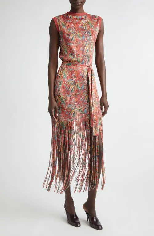 Etro Print Fringe Sweater Dress - Print On Red Base