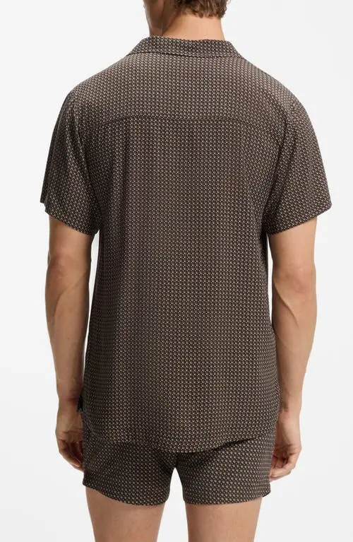 BOSS Beach Print Camp Shirt - Black
