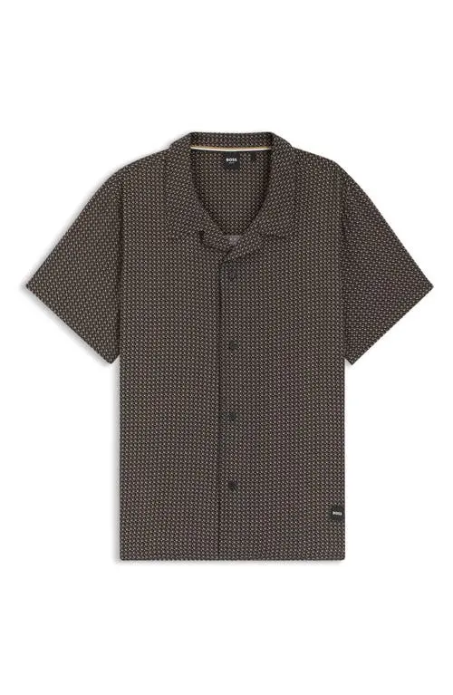 BOSS Beach Print Camp Shirt - Black