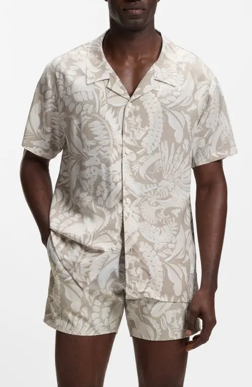 BOSS Beach Print Camp Shirt - Light Beige
