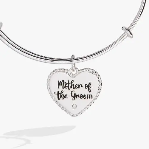 ALEX AND ANI Mother Of The Groom Heart Charm Bangle Bracelet - Silver