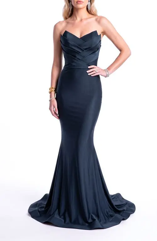 JESSICA ANGEL Strapless Layered Tulip Bodice Mermaid Evening Gown - Black