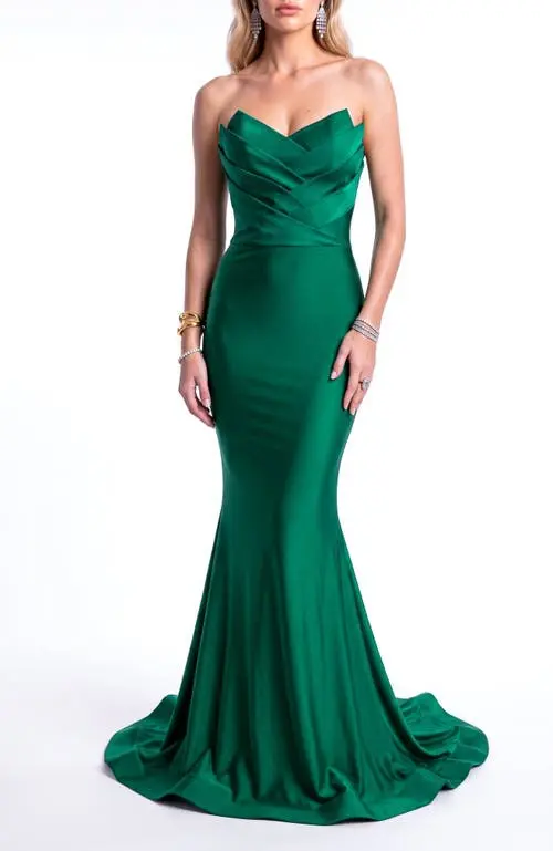 JESSICA ANGEL Strapless Layered Tulip Bodice Mermaid Evening Gown - Forest Green