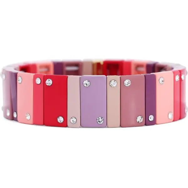 THE LOVERY FINE JEWELRY 14k Gold Plated Enamel And Cubic Zirconia Domino Stretch Bracelet - Mauve