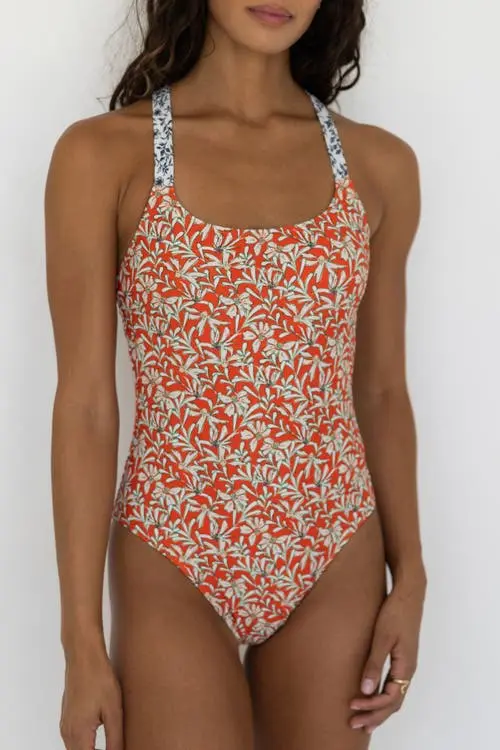 Geode Swimwear Calypso Halter Neck One Piece - Red