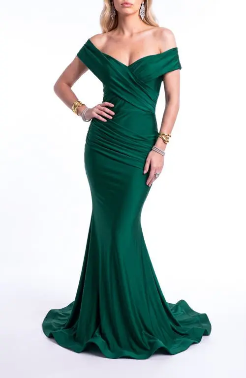 JESSICA ANGEL Off-the-shoulder Mermaid Gown - Forest Green
