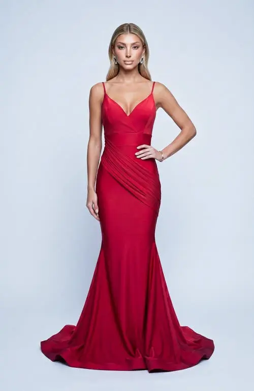 JESSICA ANGEL Ruched Mermaid Evening Gown - Red