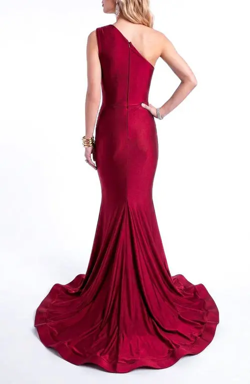 JESSICA ANGEL One Shoulder Ruched Mermaid Gown - Red