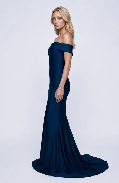 JESSICA ANGEL Off-the-shoulder Sculpted Mermaid Evening Gown - Navy