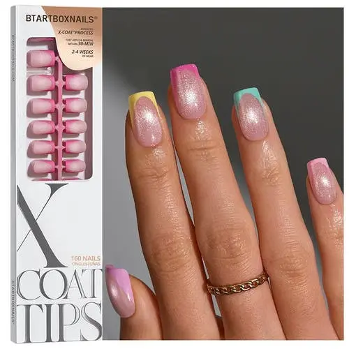 BTARTBOXNAILS Soft Gel Nail Tips Xcoattips® French Brighter Pastelcat-eye Base Collection - Short Square