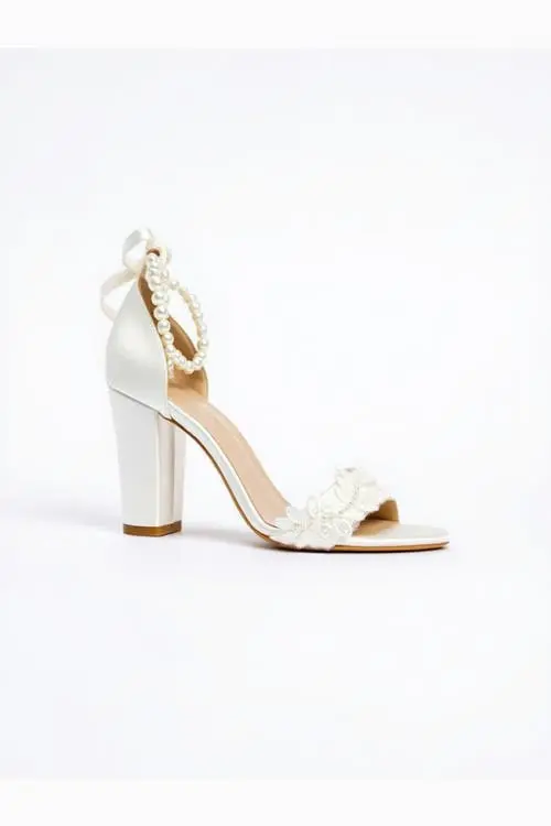 FOREVER & ALWAYS SHOES Elysia Pearl & Lace Wedding Heel - Ivory