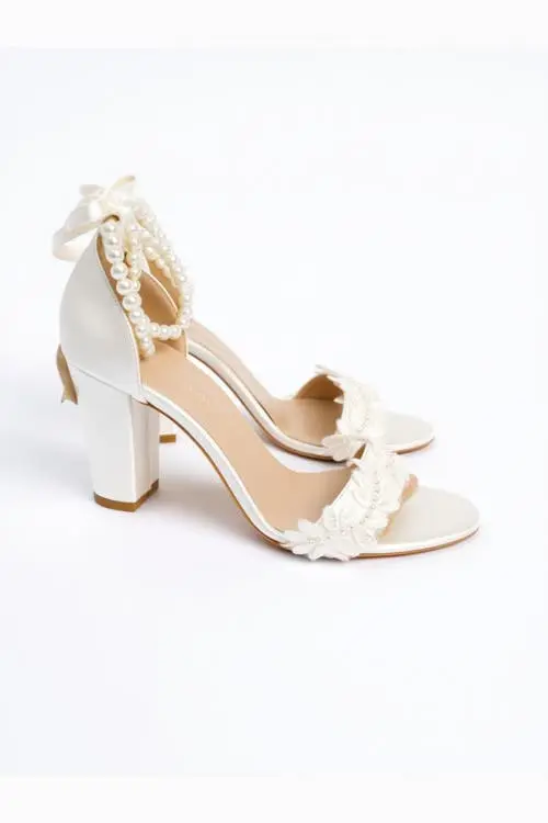 FOREVER & ALWAYS SHOES Elysia Pearl & Lace Wedding Heel