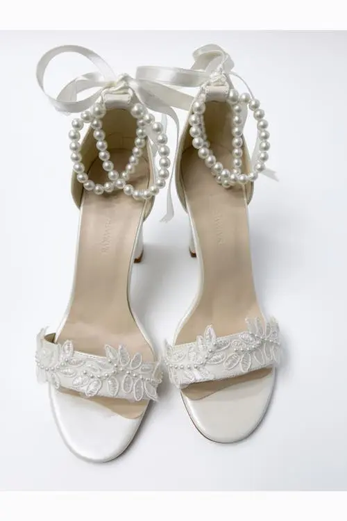 FOREVER & ALWAYS SHOES Elysia Pearl & Lace Wedding Heel