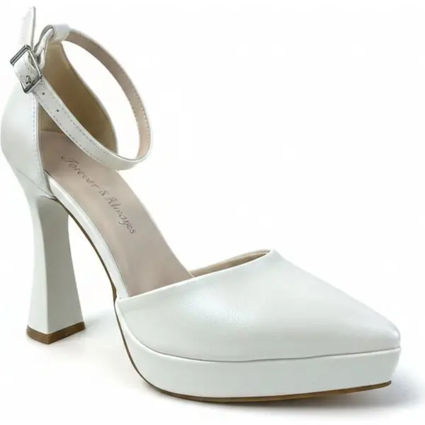 FOREVER & ALWAYS SHOES Aster Pointed Toe Wedding Platform Pump - Ivory