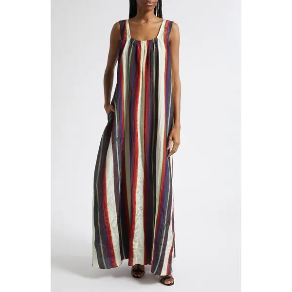Christopher John Rogers Morris Stripe Crinkled Maxi Dress - Calla Lily Multi