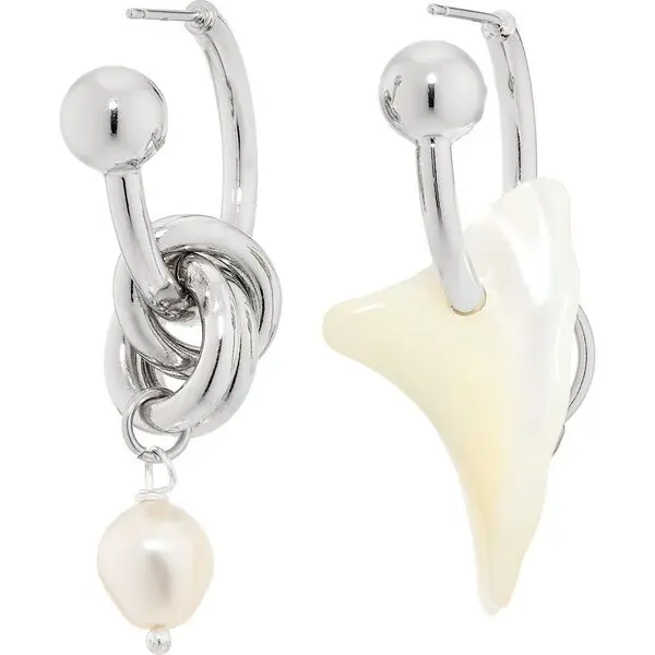 JUSTINE CLENQUET Tyler Mismatched Earrings With Faux Pearl And Seashell - Palladium