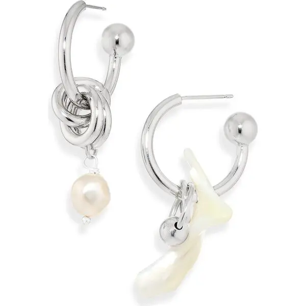 JUSTINE CLENQUET Tyler Mismatched Earrings With Faux Pearl And Seashell - Palladium