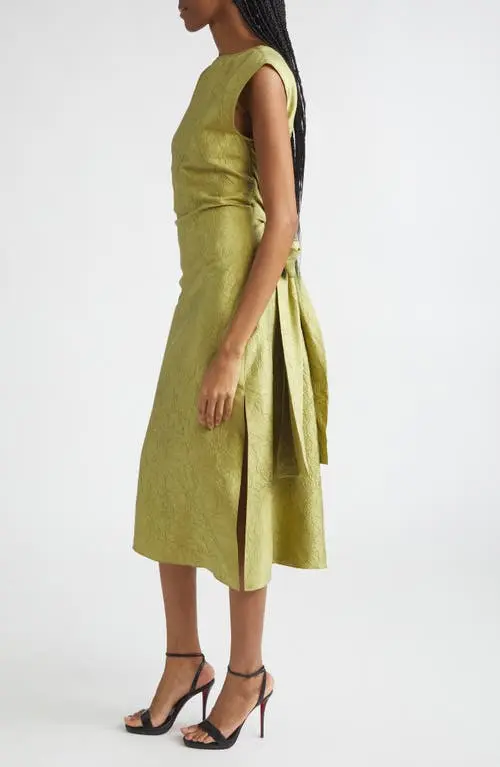 Christopher John Rogers Bow Crinkled Silk Midi Dress