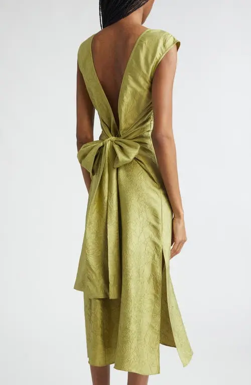 Christopher John Rogers Bow Crinkled Silk Midi Dress