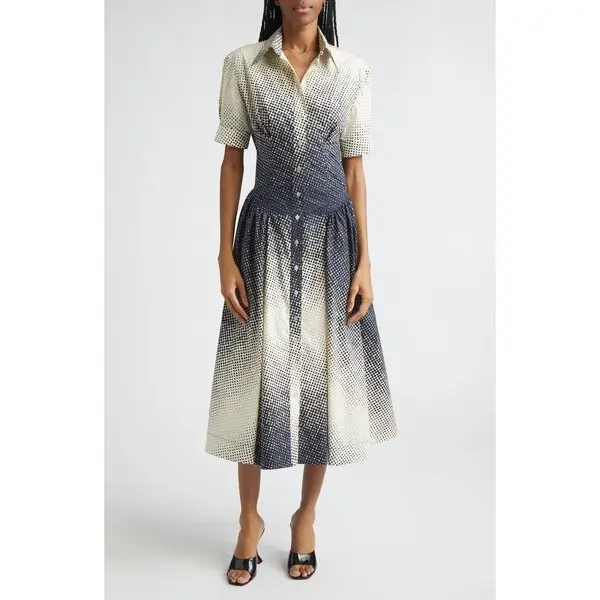 Christopher John Rogers Halftone Dot Cotton Midi Shirtdress - Black Multi