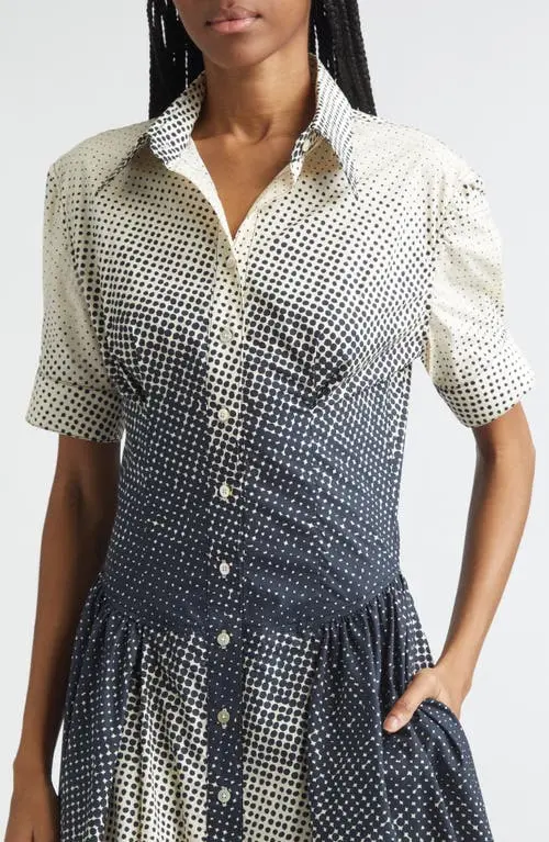 Christopher John Rogers Halftone Dot Cotton Midi Shirtdress