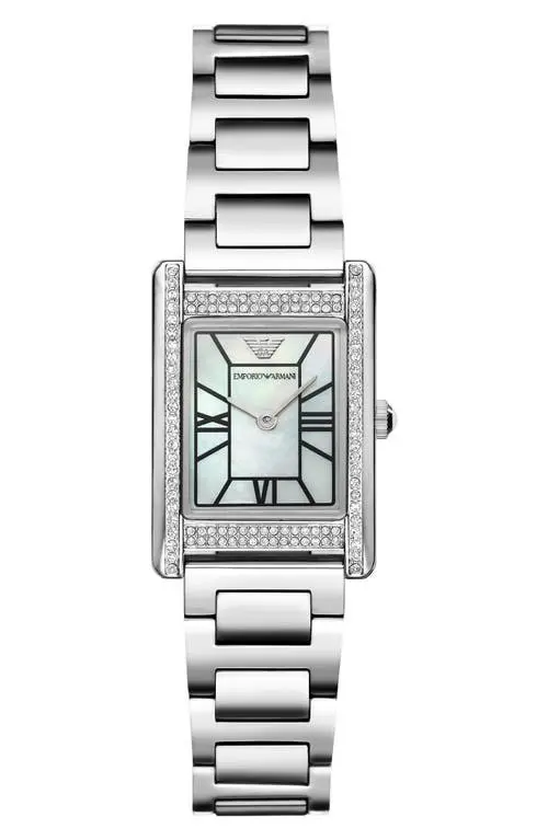 Emporio Armani Mother-of-pearl Dial Watch With Crystal Frame - Silver