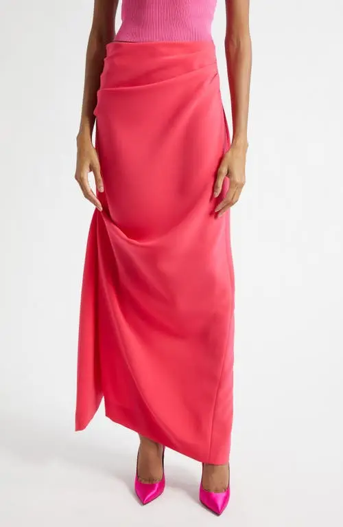 Christopher John Rogers Asymmetric Drape Satin Evening Skirt - Watermelon