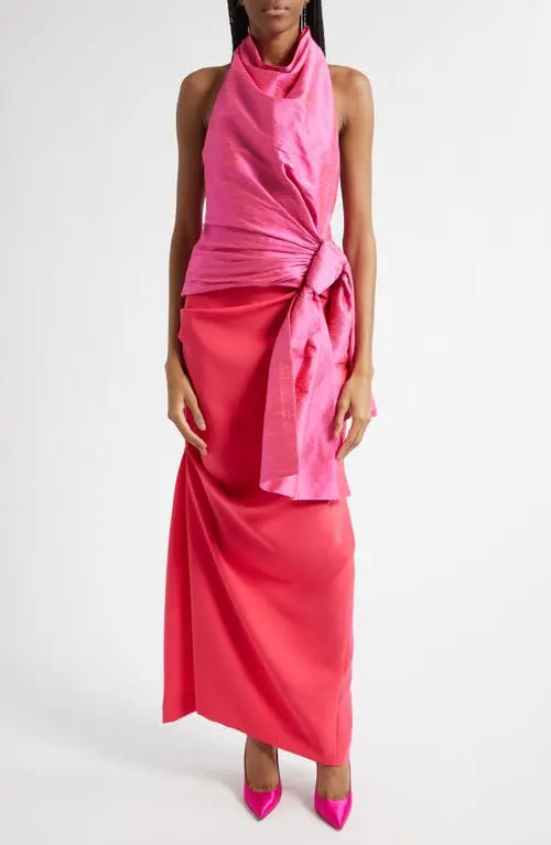 Christopher John Rogers Asymmetric Drape Satin Evening Skirt