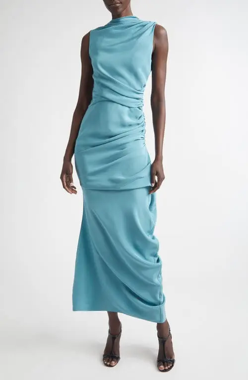Christopher John Rogers Asymmetric Ruched Silk Column Gown - Larimar
