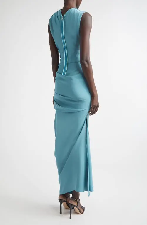 Christopher John Rogers Asymmetric Ruched Silk Column Gown