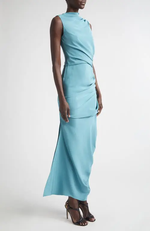 Christopher John Rogers Asymmetric Ruched Silk Column Gown
