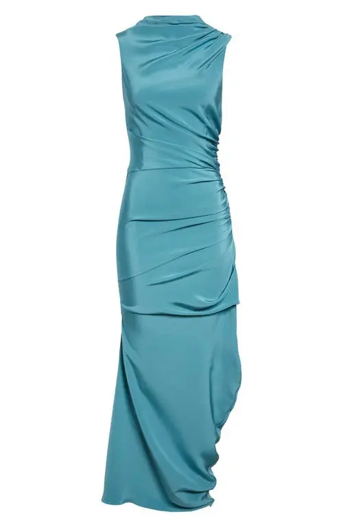 Christopher John Rogers Asymmetric Ruched Silk Column Gown