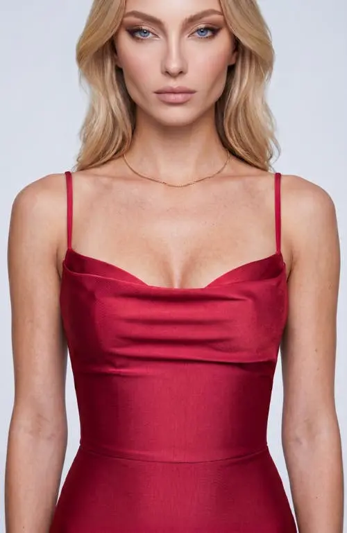 JESSICA ANGEL Cowl Neck Lace-up Open Back Mermaid Gown - Red