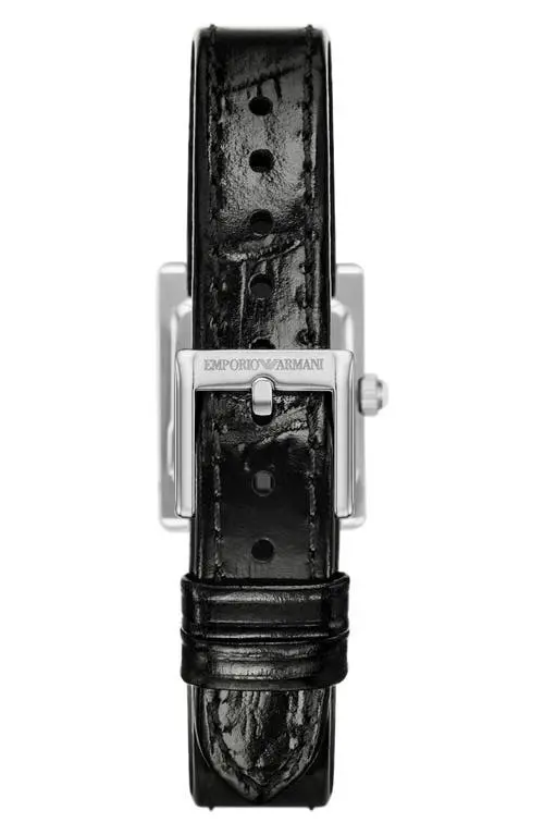 Emporio Armani Crystal Bezel Leather Strap Watch
