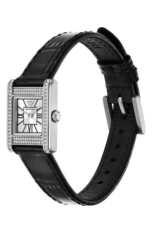 Emporio Armani Crystal Bezel Leather Strap Watch
