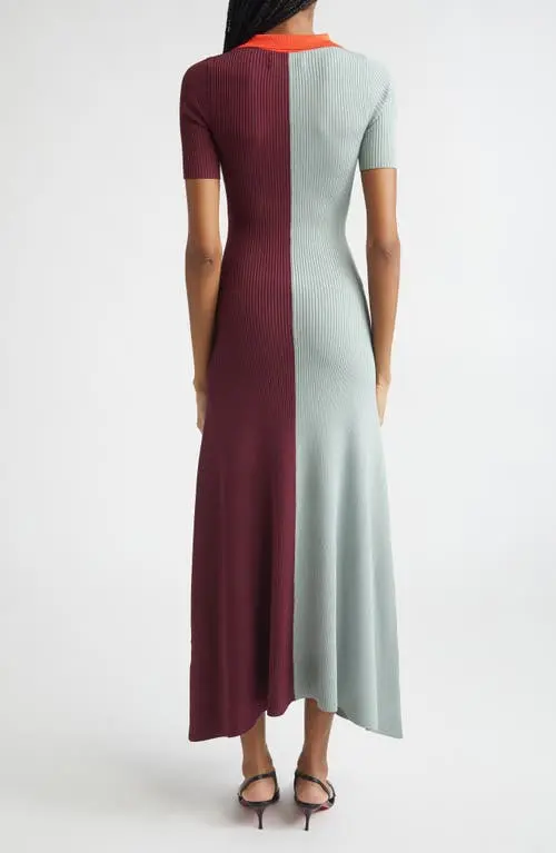 Christopher John Rogers Colorblocked Stripe Rib Polo Sweater Dress