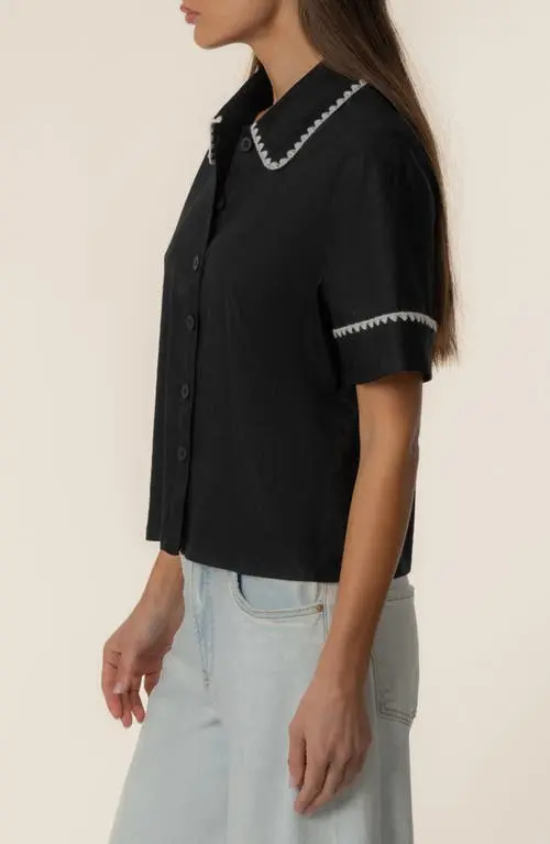 Kut From The Kloth Marisol Linen Blend Shirt With Embroidered Details - Black/white