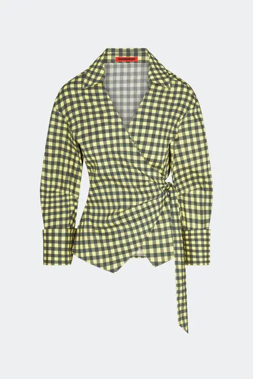 SIMONMILLER Anya Poplin Wrap Top - Peridot/ebony Gingham