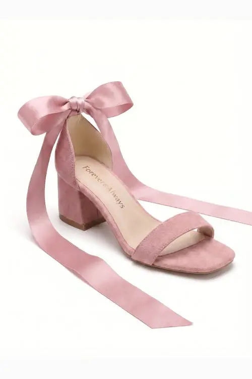 FOREVER & ALWAYS SHOES Rova Bow Block Heel Sandal - Pink