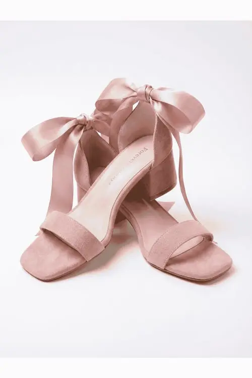 FOREVER & ALWAYS SHOES Rova Bow Block Heel Sandal - Pink