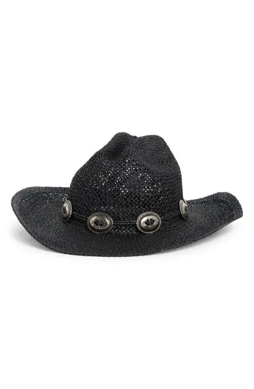 Bp. Boho Straw Cowboy Hat With Concho Trim - Black
