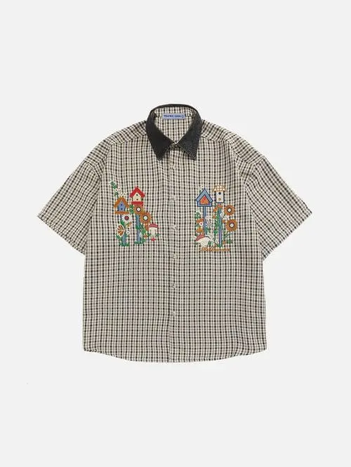 AELFRIC EDEN Plaid Embroidery Shirt - Black