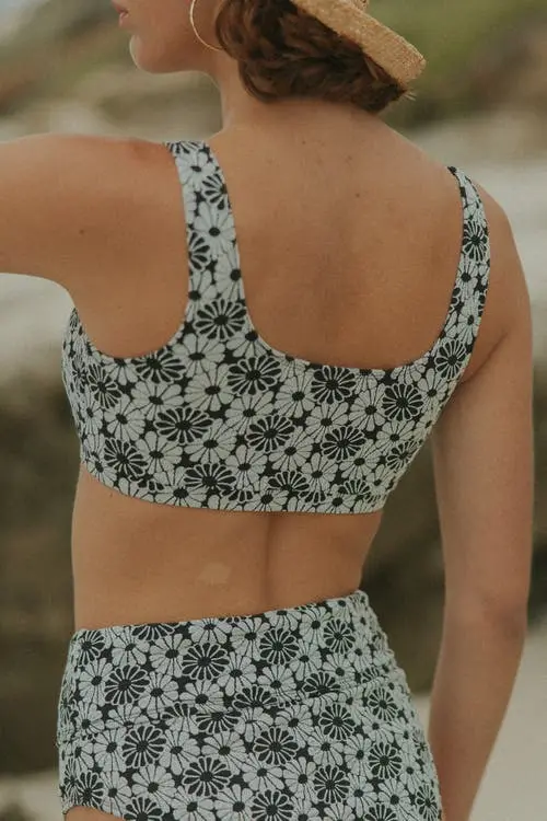 Geode Swimwear Daisy Textured Floral Square Neck Bikini Top