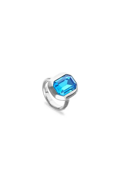 UNODE50 Tone Ring With Emerald-cut Blue Crystal - Silver