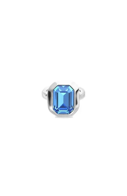 UNODE50 Emerald-cut Blue Crystal Sterling Plated Ring