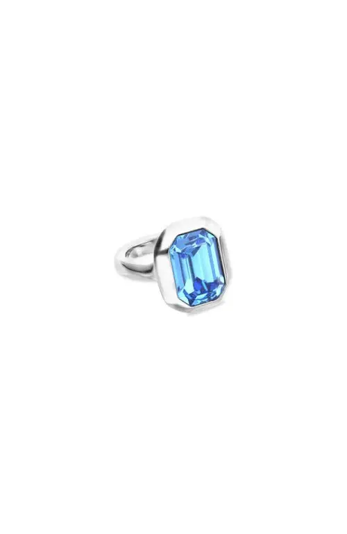 UNODE50 Emerald-cut Blue Crystal Sterling Plated Ring