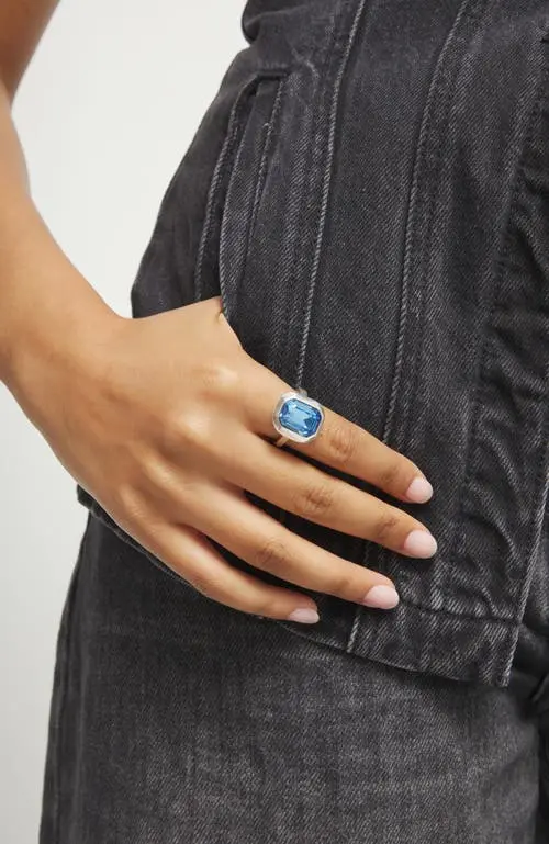 UNODE50 Emerald-cut Blue Crystal Sterling Plated Ring