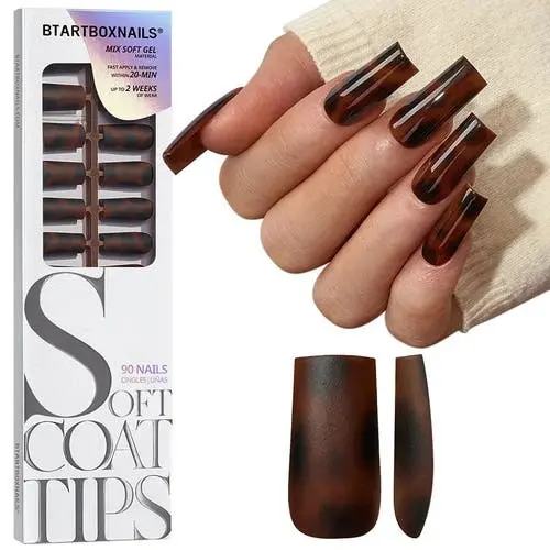 BTARTBOXNAILS Soft Gel Nail Tips Softcoattips Tortoiseshell Collection - Long Square