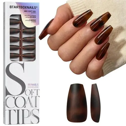 BTARTBOXNAILS Soft Gel Nail Tips Softcoattips Tortoiseshell Collection - Medium Coffin