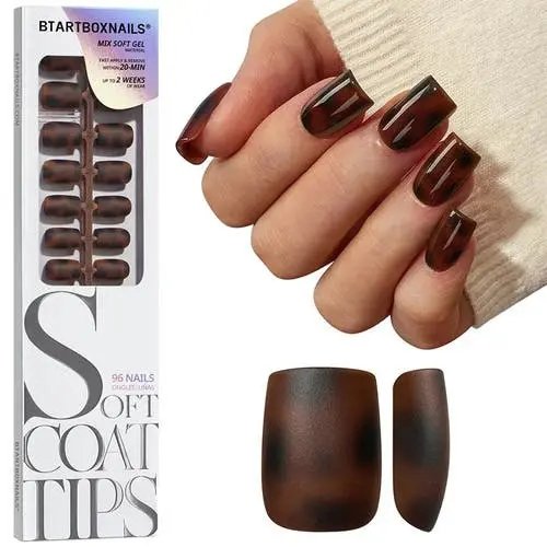 BTARTBOXNAILS Soft Gel Nail Tips Softcoattips Tortoiseshell Collection - Short Square